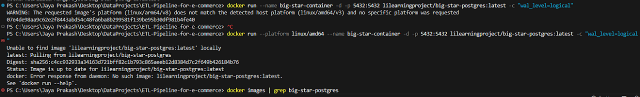 WARNING: The requested image's platform (linux/arm64/v8) does not match ... WARNING: The requested image's platform (linux/arm64/v8) does not match ...