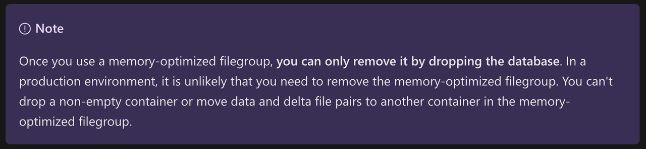 Removing Memory-Optimized Filegroups in SQL Server Removing Memory-Optimized Filegroups in SQL Server