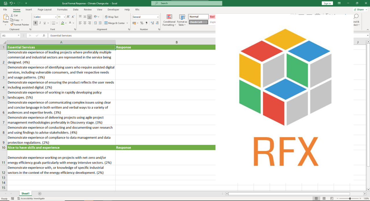 The answer to the Excel format response The answer to the Excel format response