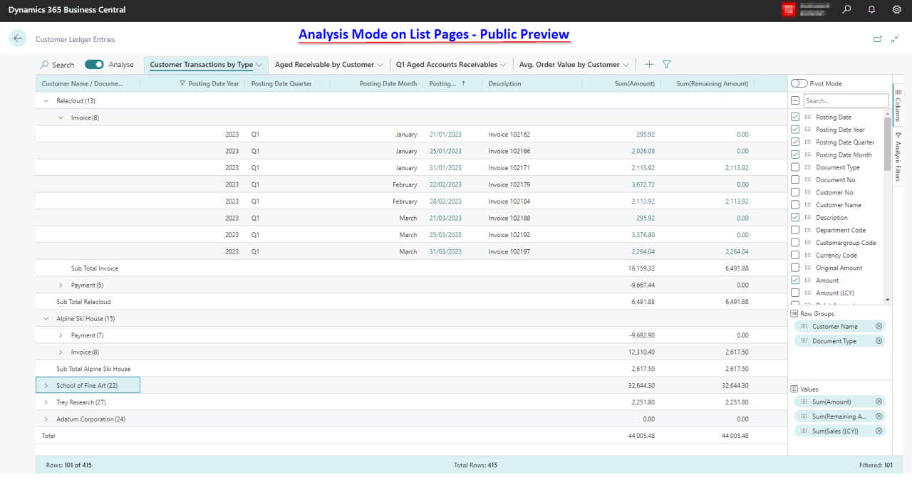 New Analysis Mode in Dynamics 365 Business Central 2023 Wave 1 New Analysis Mode in Dynamics 365 Business Central 2023 Wave 1