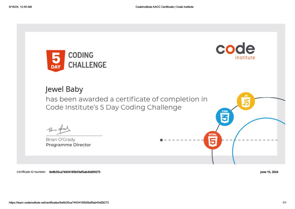 Completed the 5 Day Coding Challenge with Code Institute! Completed the 5 Day Coding Challenge with Code Institute!