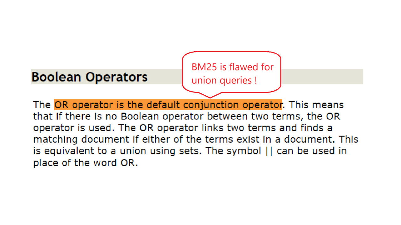 BM25 is flawed for union queries BM25 is flawed for union queries