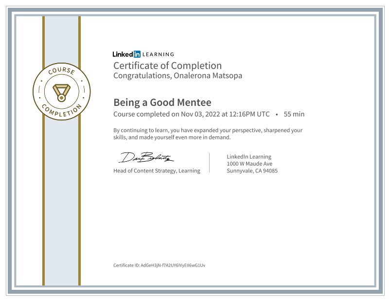 Onalerona Matsopa on LinkedIn: Certificate of Completion Onalerona Matsopa on LinkedIn: Certificate of Completion