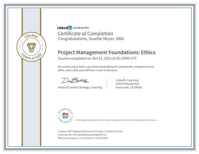 Certificate of Completion | Susette Moyer, MBA Certificate of Completion | Susette Moyer, MBA