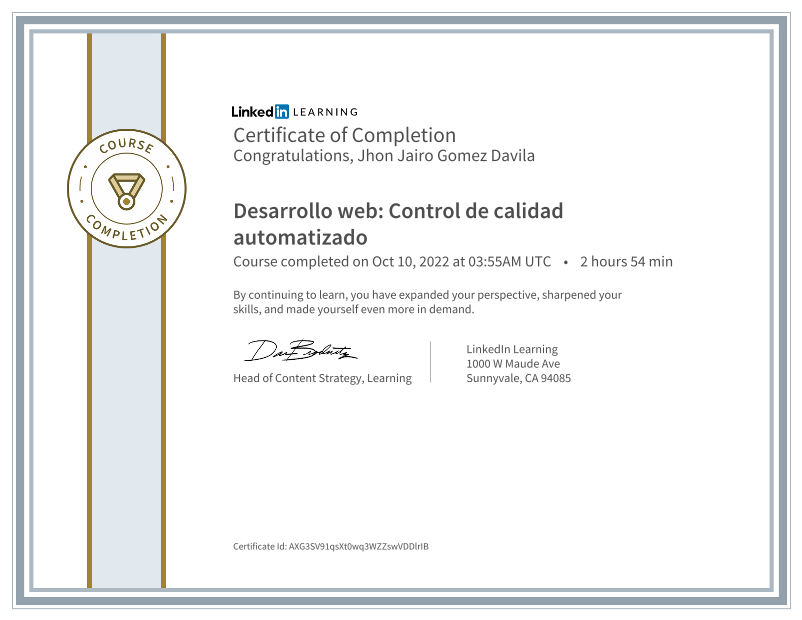 Jhon Jairo Gomez Davila on LinkedIn: Certificate of Completion Jhon Jairo Gomez Davila on LinkedIn: Certificate of Completion
