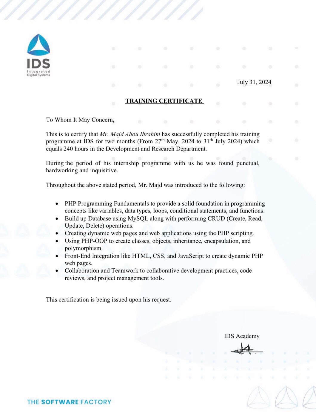 Majd Abou ibrahim on LinkedIn: #internship #ids #php #webdevelopment # ... Majd Abou ibrahim on LinkedIn: #internship #ids #php #webdevelopment # ...