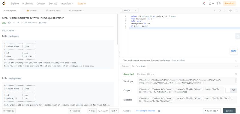 annu hooda on LinkedIn: #Day6 :- 50 days of SQL challenge on LeetCode ... annu hooda on LinkedIn: #Day6 :- 50 days of SQL challenge on LeetCode ...