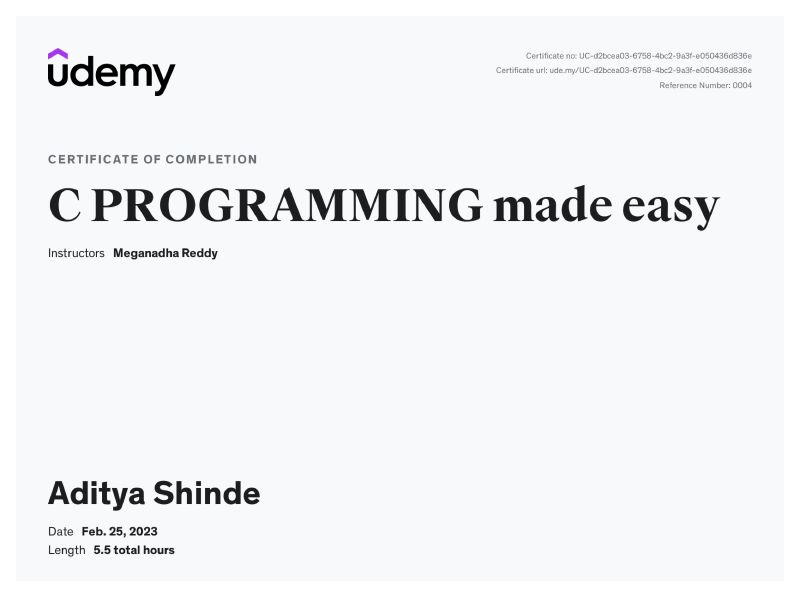 Finished C programming course on Udemy | Aditya Shinde posted on the ... Finished C programming course on Udemy | Aditya Shinde posted on the ...