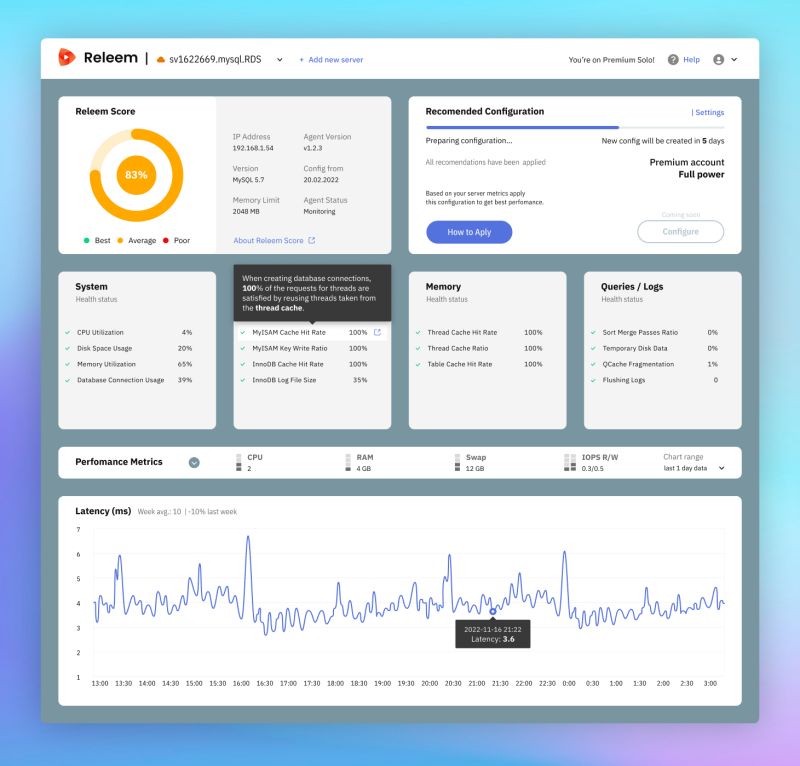 At Releem, we're dedicated to simplifying MySQL performance ... At Releem, we're dedicated to simplifying MySQL performance ...