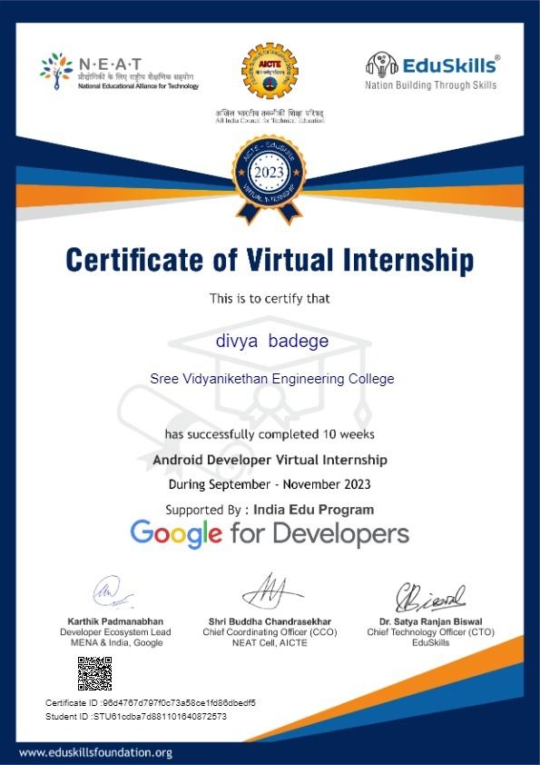 Badege Divya on LinkedIn: #aicteinternship #aicte #eduskills # ... Badege Divya on LinkedIn: #aicteinternship #aicte #eduskills # ...