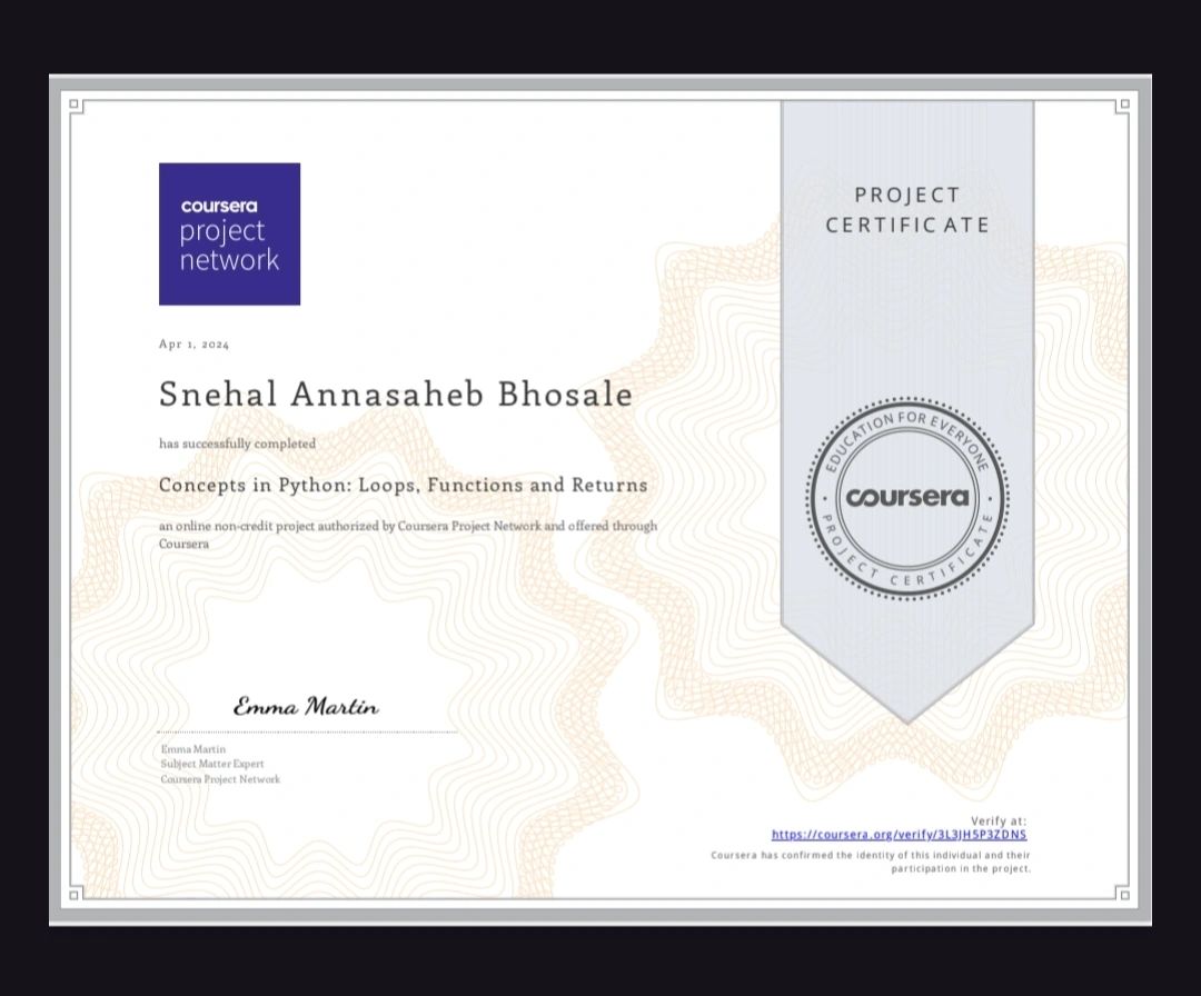 Bhosale Snehal on LinkedIn: Happy to share my one step towards python ... Bhosale Snehal on LinkedIn: Happy to share my one step towards python ...