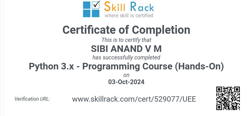 Sibi Anand on LinkedIn: #python #skillrack #certification #learning # ... Sibi Anand on LinkedIn: #python #skillrack #certification #learning # ...