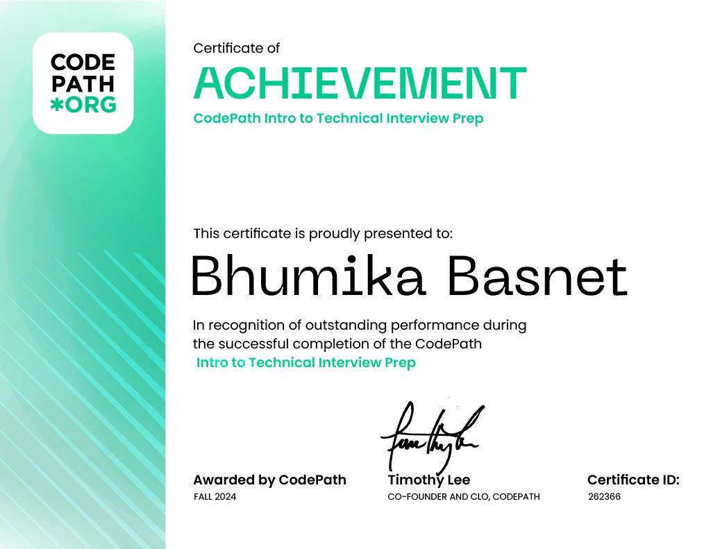 Bhumika Basnet on LinkedIn: #codepath #technicalinterviewprep #leetcode ... Bhumika Basnet on LinkedIn: #codepath #technicalinterviewprep #leetcode ...