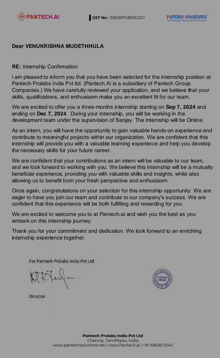Venu Mudethhula on LinkedIn: #warriorsway #offerletter #internship Venu Mudethhula on LinkedIn: #warriorsway #offerletter #internship