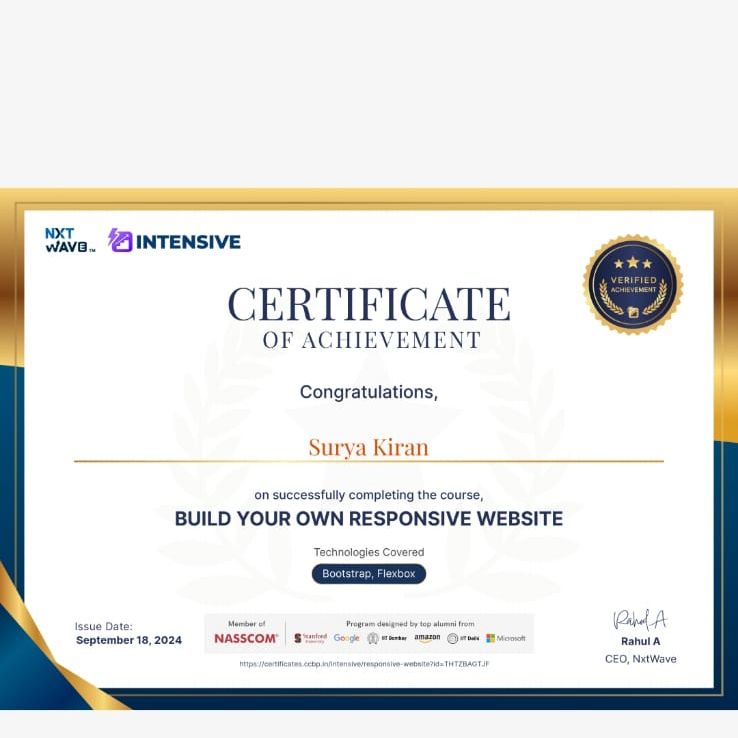 SURYA KIRAN YEDDU on LinkedIn: #nxtwave #30days #bootstrap SURYA KIRAN YEDDU on LinkedIn: #nxtwave #30days #bootstrap