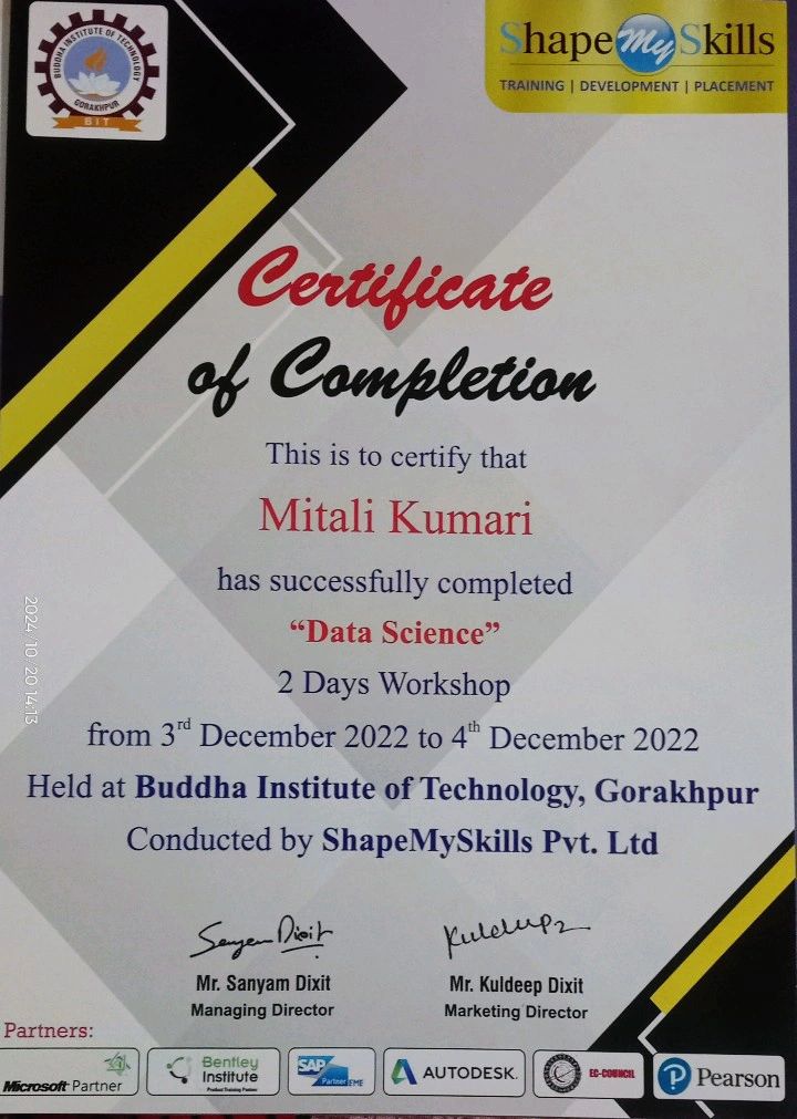 Mitali kumari on LinkedIn: #datascience #certified #training Mitali kumari on LinkedIn: #datascience #certified #training