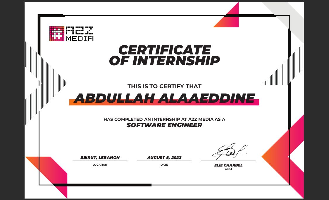 Abdullah Alaadine on LinkedIn: #internshipcomplete #softwareengineer ... Abdullah Alaadine on LinkedIn: #internshipcomplete #softwareengineer ...