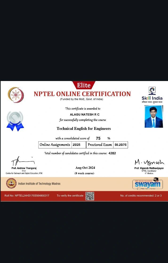 Alagu Natesh R.C on LinkedIn: I had successfully completed my NPTEL ... Alagu Natesh R.C on LinkedIn: I had successfully completed my NPTEL ...