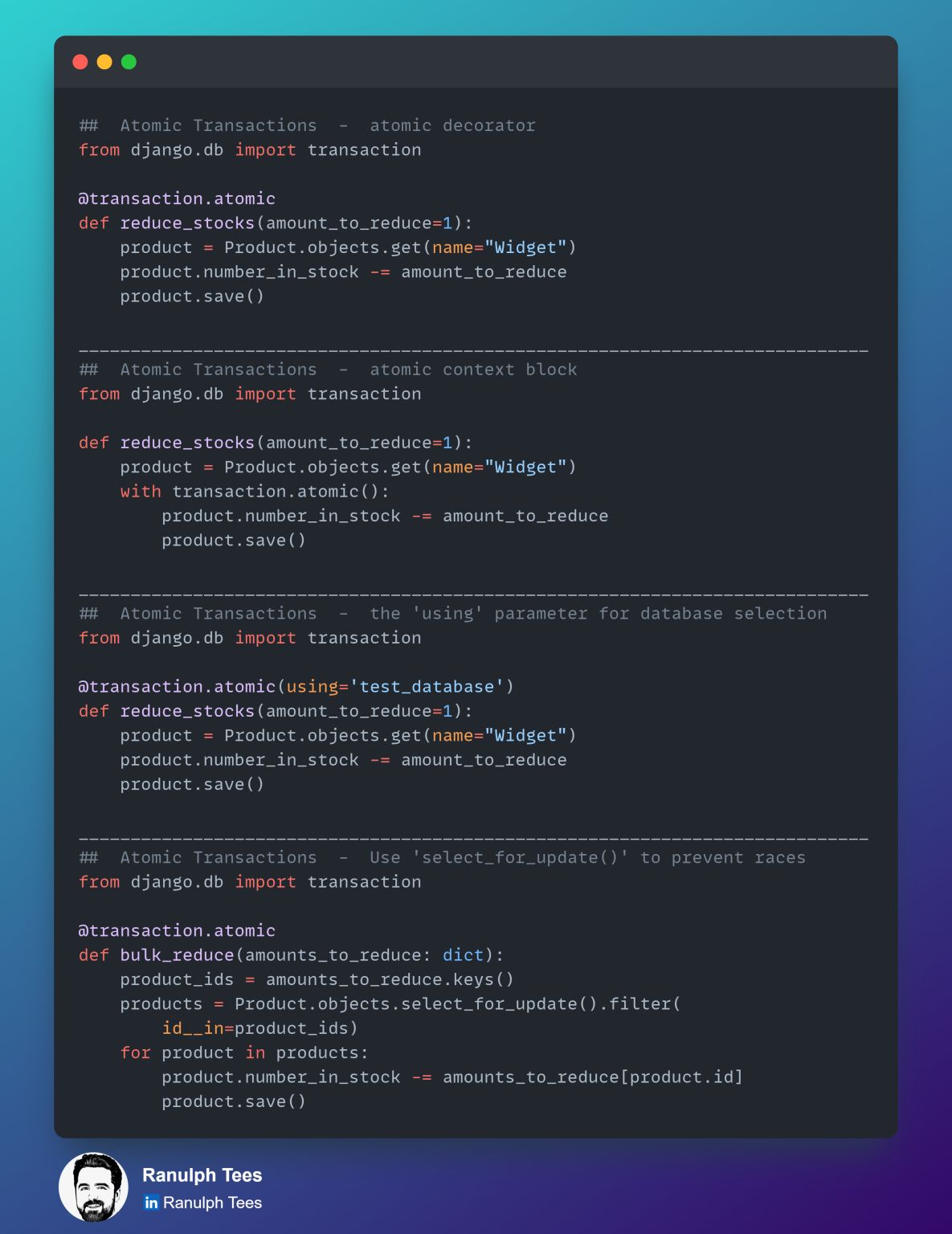 Abodunrin Sulaimon on LinkedIn: Atomic Transactions with Django. Abodunrin Sulaimon on LinkedIn: Atomic Transactions with Django.