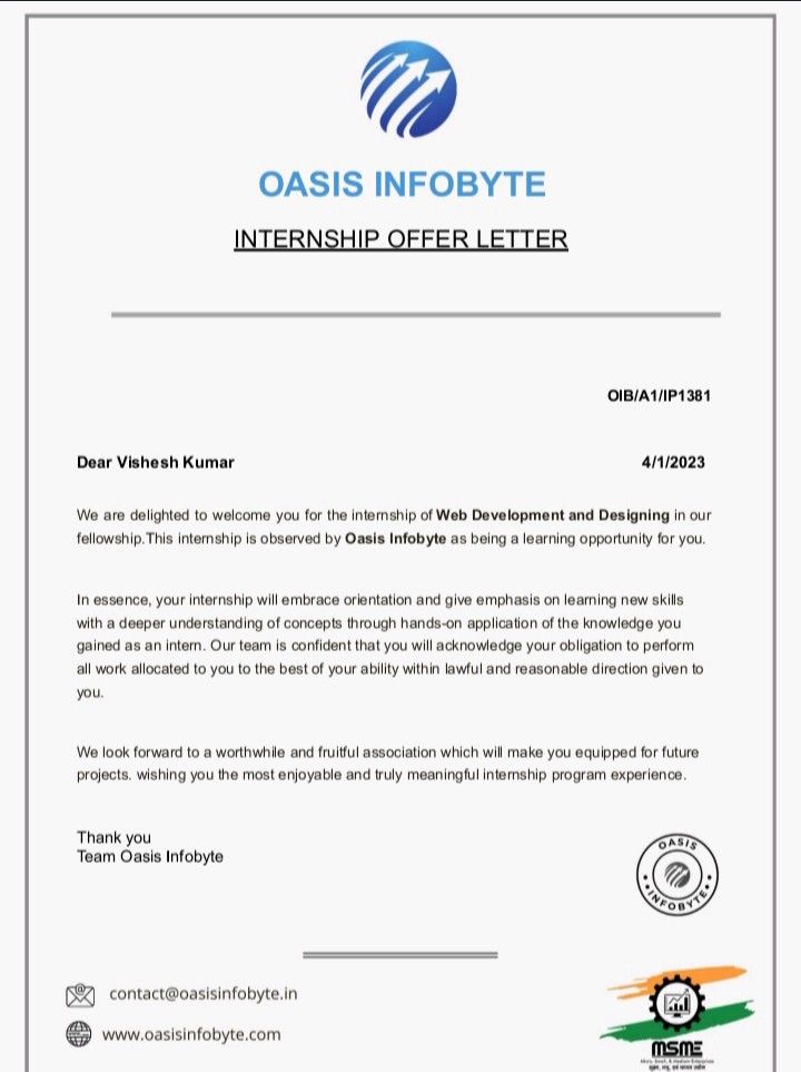 Vishesh Kumar on LinkedIn: #oasisinfobyte Vishesh Kumar on LinkedIn: #oasisinfobyte