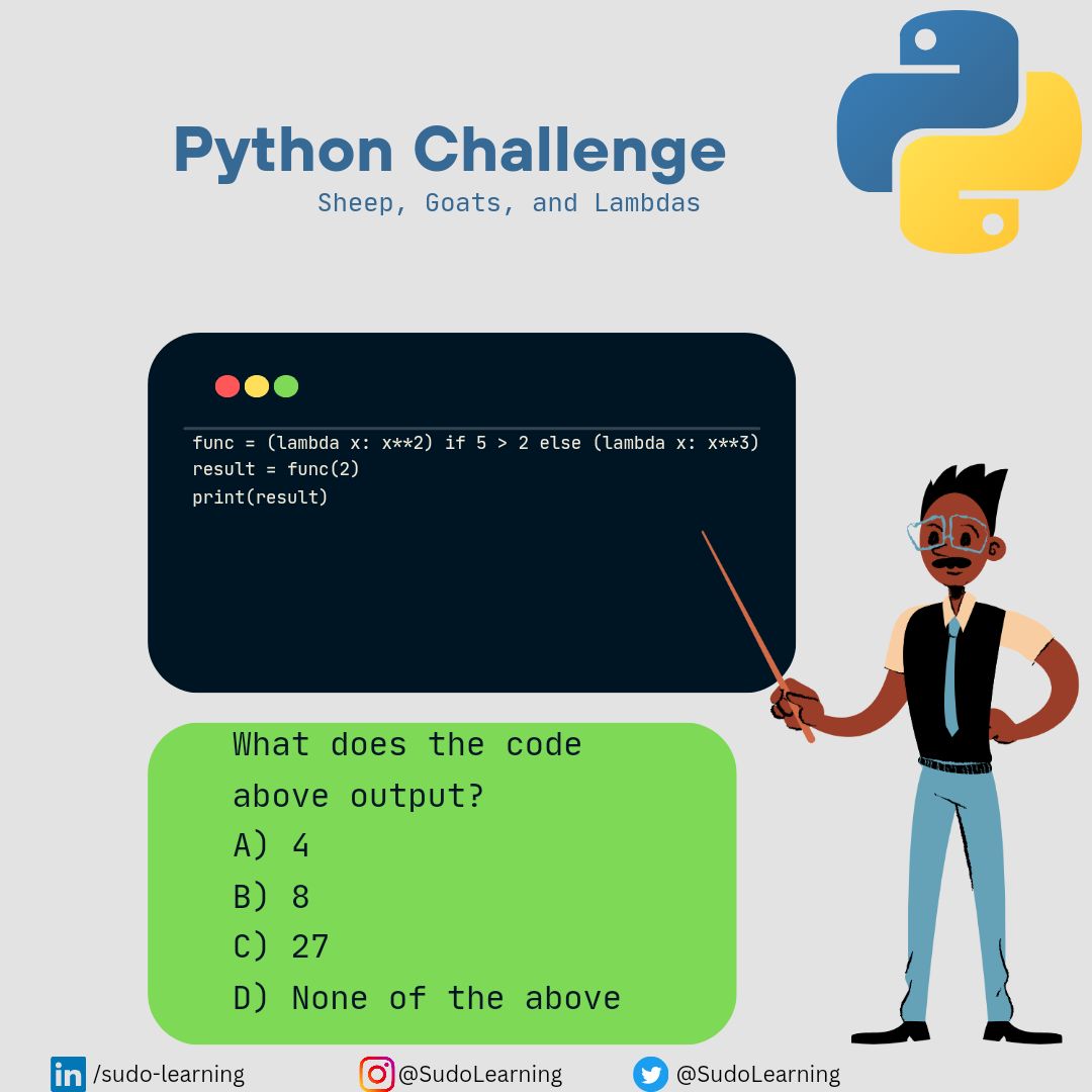 Python Challenge: What is the code output? | Sudo Learning posted on ... Python Challenge: What is the code output? | Sudo Learning posted on ...