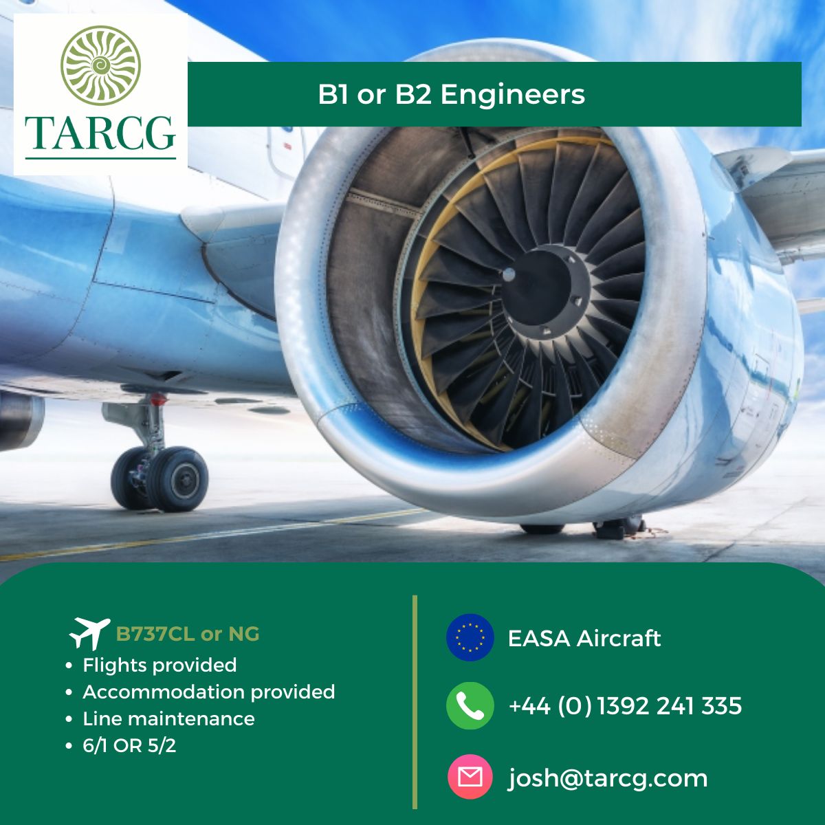 ⏰ B1 or B2 Engineers- Western Europe ️ B737NG or CL Flights provided ... ⏰ B1 or B2 Engineers- Western Europe ️ B737NG or CL Flights provided ...