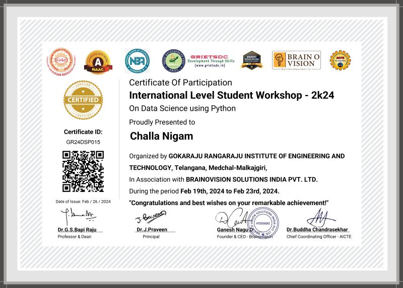 Challa Nigam on LinkedIn: #datascience #python #workshop #certificate # ... Challa Nigam on LinkedIn: #datascience #python #workshop #certificate # ...