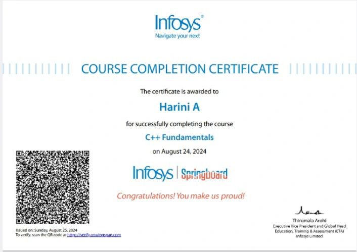 Harini A on LinkedIn: #learningjourney #programmingskills #cplusplus Harini A on LinkedIn: #learningjourney #programmingskills #cplusplus