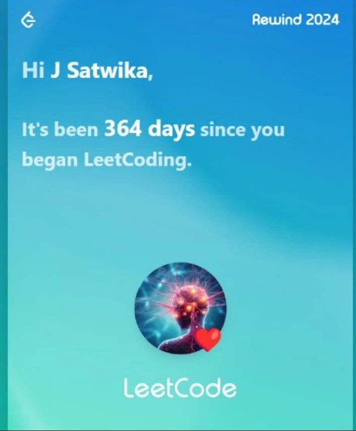 Satwika jagarlamudi on LinkedIn: πΉ LEETCODE 2024 REWIND πΉ FUN: 2024 ... Satwika jagarlamudi on LinkedIn: πΉ LEETCODE 2024 REWIND πΉ FUN: 2024 ...