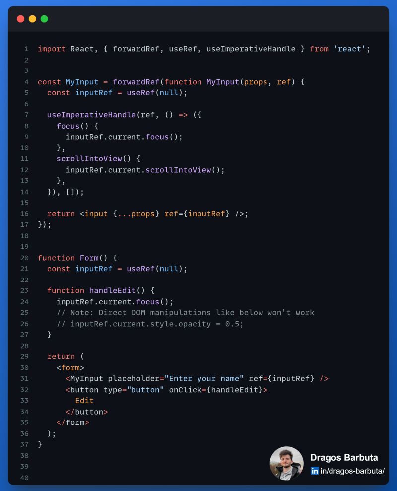 Dragos Barbuta on LinkedIn: #react #reactjs #useimperativehandle # ... Dragos Barbuta on LinkedIn: #react #reactjs #useimperativehandle # ...