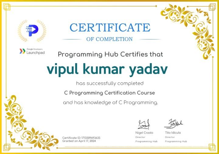 #cprogramming #certification #continuouslearning #vipulkumaryadav ... #cprogramming #certification #continuouslearning #vipulkumaryadav ...