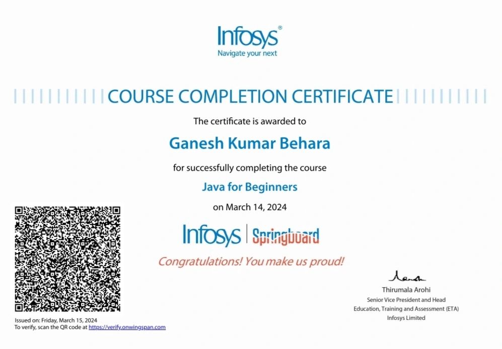 Ganesh kumar Behara on LinkedIn: #java #coding #infosys Ganesh kumar Behara on LinkedIn: #java #coding #infosys