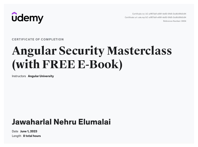 Hi Friends! I am happy to share Angular Security Masterclass ... Hi Friends! I am happy to share Angular Security Masterclass ...