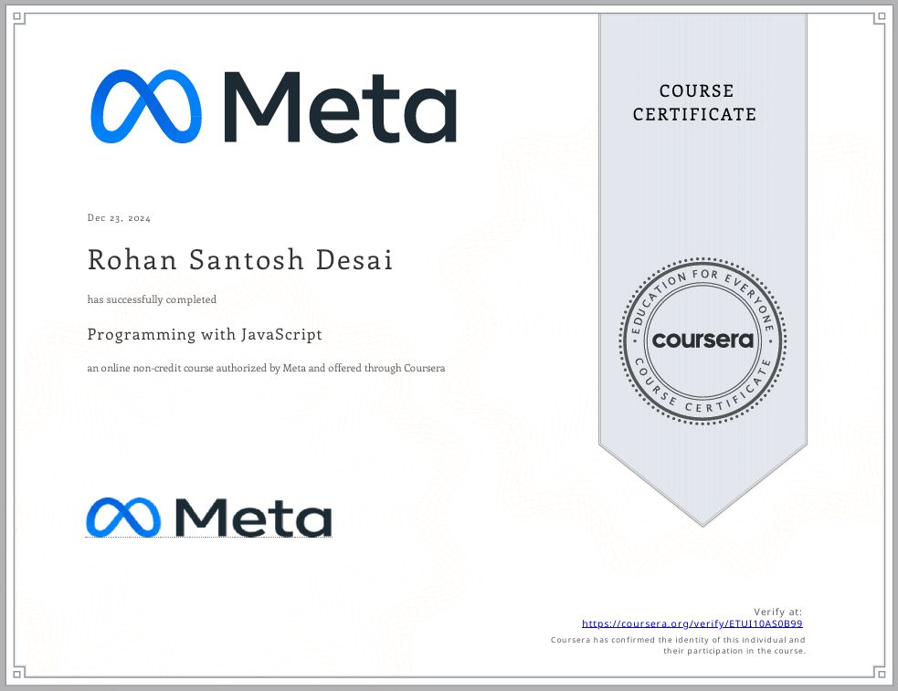 Rohan Santosh Desai on LinkedIn: #meta #javascript #programming # ... Rohan Santosh Desai on LinkedIn: #meta #javascript #programming # ...