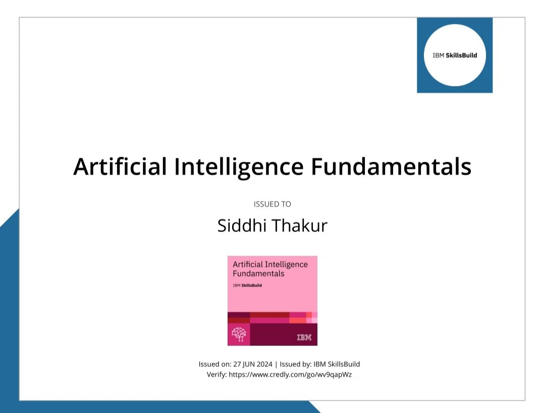Siddhi Thakur on LinkedIn: #ibm #skillbuild #certificate Siddhi Thakur on LinkedIn: #ibm #skillbuild #certificate