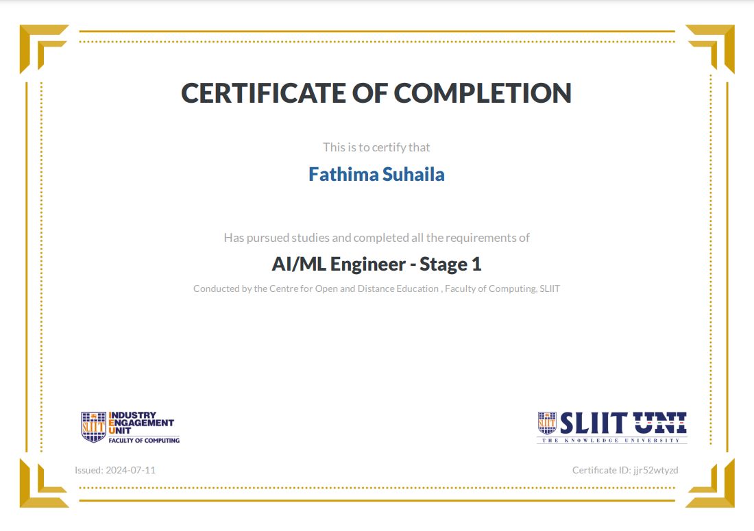 Fathima Suhaila on LinkedIn: š Iām excited to announce my completion of ... Fathima Suhaila on LinkedIn: š Iām excited to announce my completion of ...