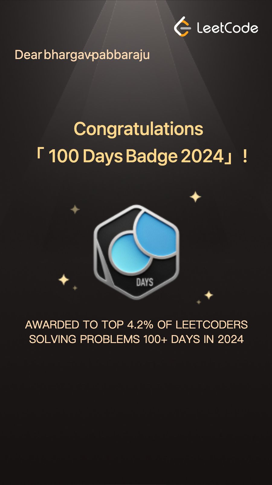 Bhargav Pabbaraju on LinkedIn: 🏅 Celebrating a 100-Day LeetCode Streak ... Bhargav Pabbaraju on LinkedIn: 🏅 Celebrating a 100-Day LeetCode Streak ...