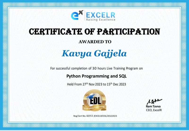 kavya gajjela on LinkedIn: #python #sql #learningjourney #excelr kavya gajjela on LinkedIn: #python #sql #learningjourney #excelr