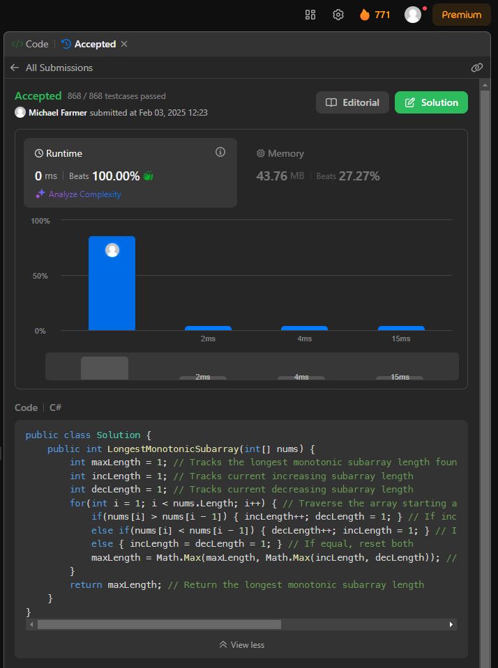 Michael Farmer on LinkedIn: Day 771 of Daily LeetCode | 3105. Longest ... Michael Farmer on LinkedIn: Day 771 of Daily LeetCode | 3105. Longest ...