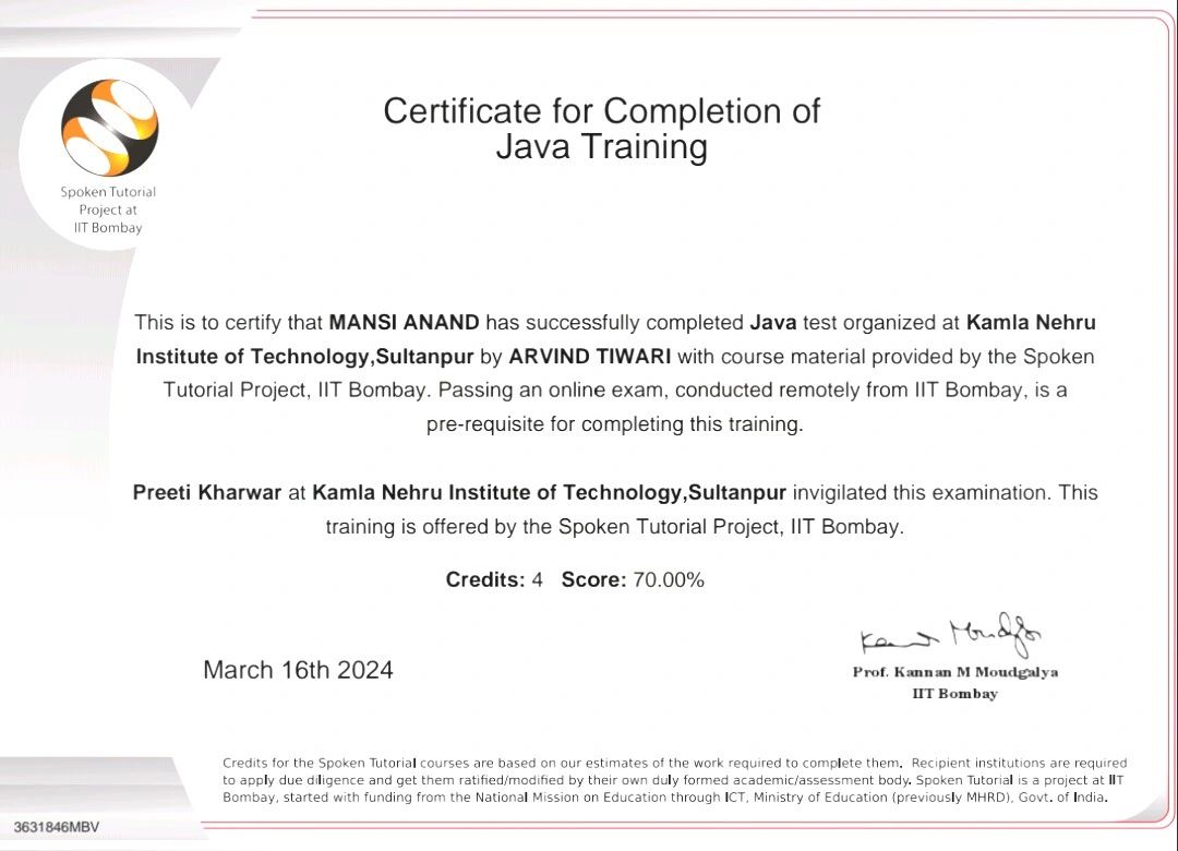 Mansi Anand on LinkedIn: #java #certification #iitbombay # ... Mansi Anand on LinkedIn: #java #certification #iitbombay # ...