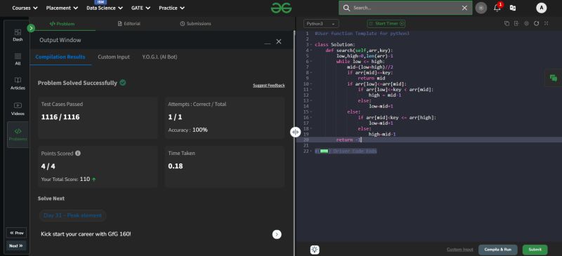 #gfg160 #geekstreak2025 #python #dsa #160daysofcode #binarysearch ... #gfg160 #geekstreak2025 #python #dsa #160daysofcode #binarysearch ...