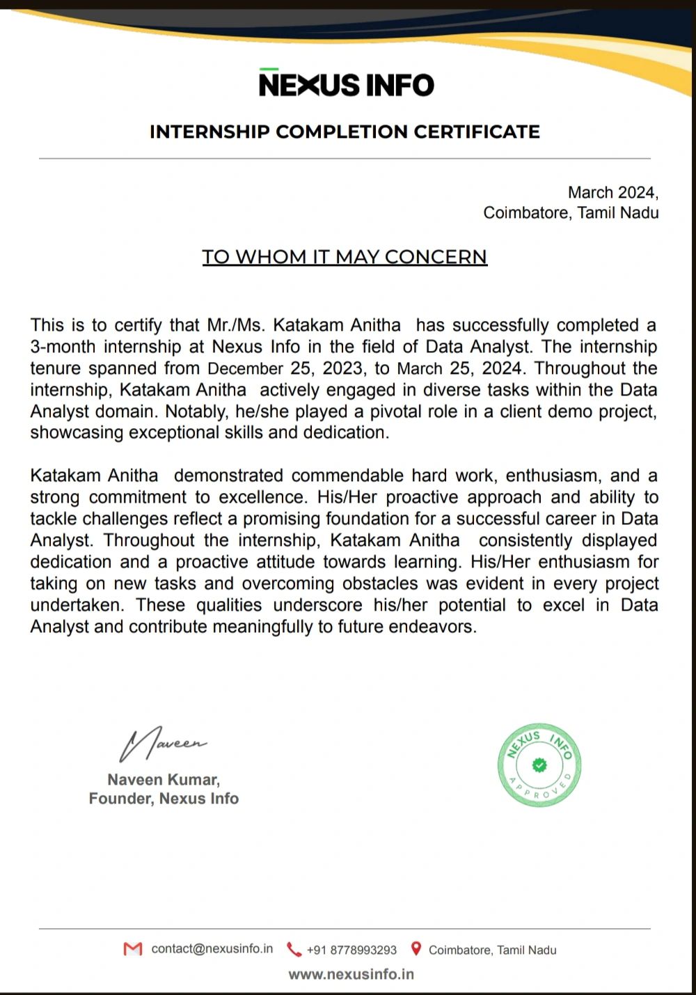 #internship #career | Anitha Katakam #internship #career | Anitha Katakam
