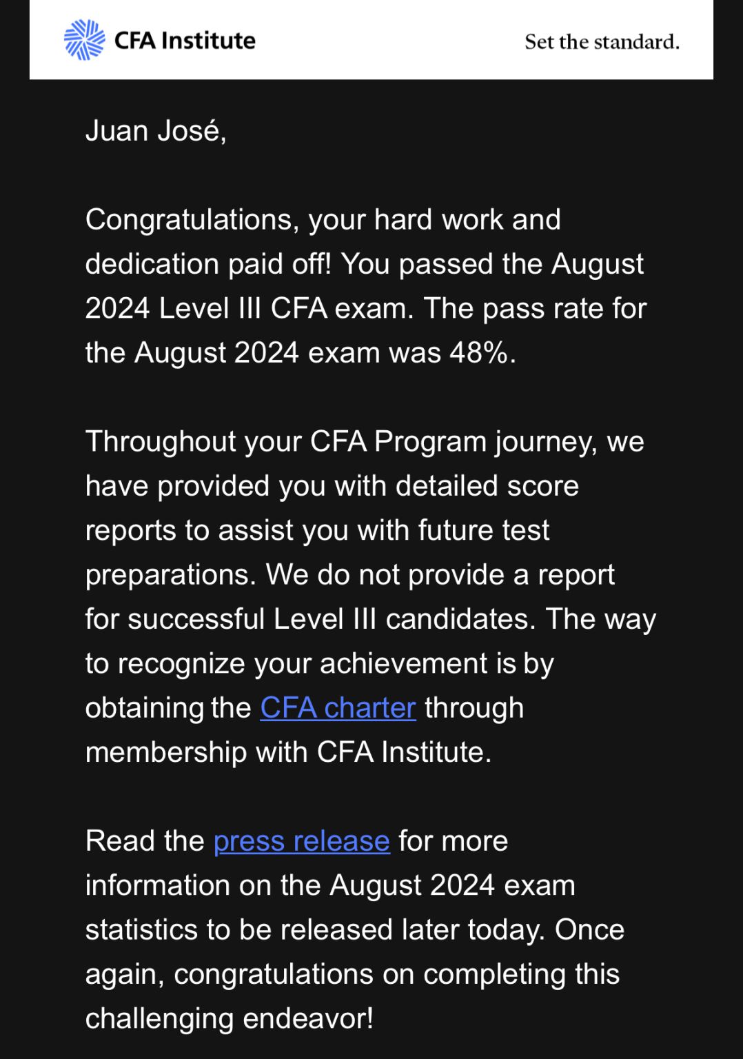 Nov/2022 – CFA Level 1 May/2023 – CFA Level 2 Aug/2024 – CFA Level 3 ... Nov/2022 – CFA Level 1 May/2023 – CFA Level 2 Aug/2024 – CFA Level 3 ...