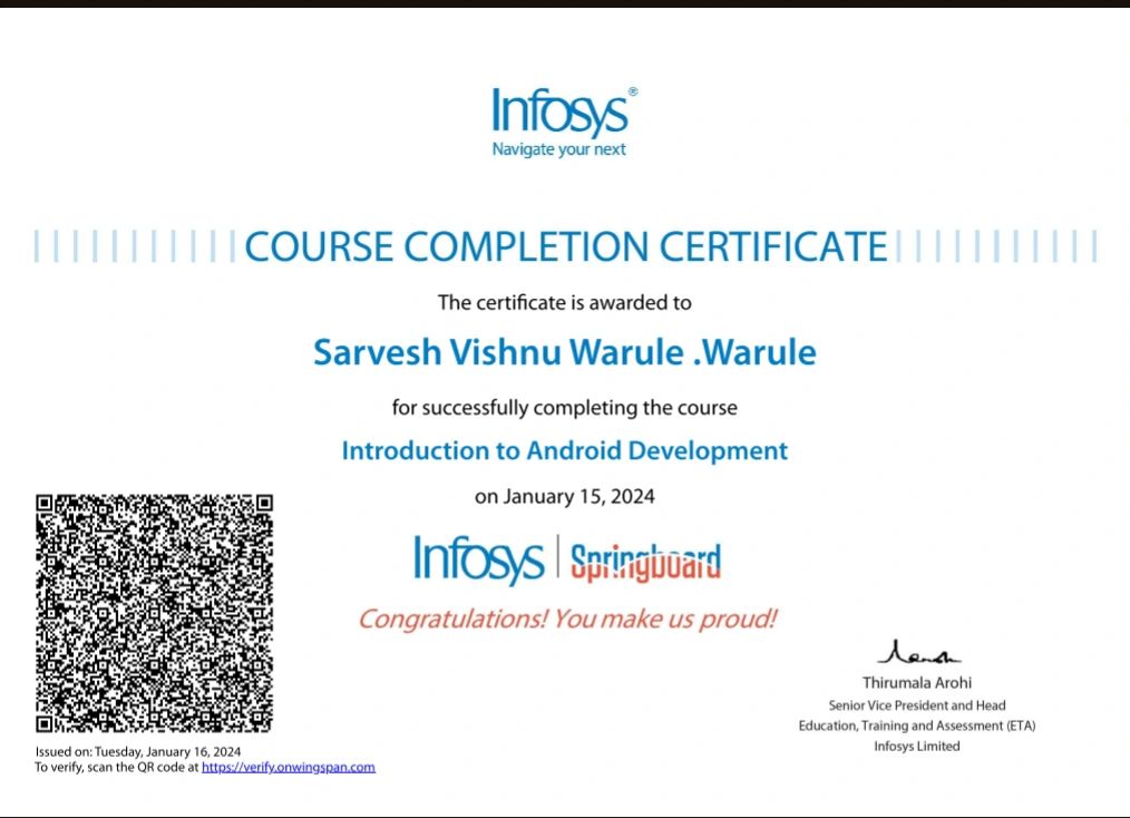 Sarvesh Warule on LinkedIn: #androiddevelopment #learningjourney # ... Sarvesh Warule on LinkedIn: #androiddevelopment #learningjourney # ...