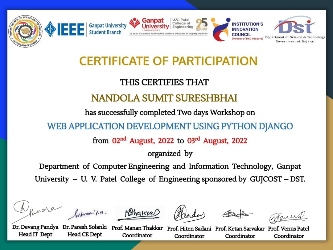 Sumit Nandola on LinkedIn: #programming #python #django #ganpatuniversity Sumit Nandola on LinkedIn: #programming #python #django #ganpatuniversity