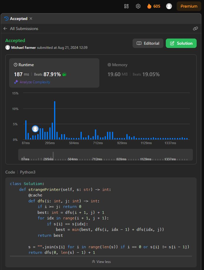 Michael Farmer on LinkedIn: Day 605 of Daily LeetCode | 664. Strange ... Michael Farmer on LinkedIn: Day 605 of Daily LeetCode | 664. Strange ...