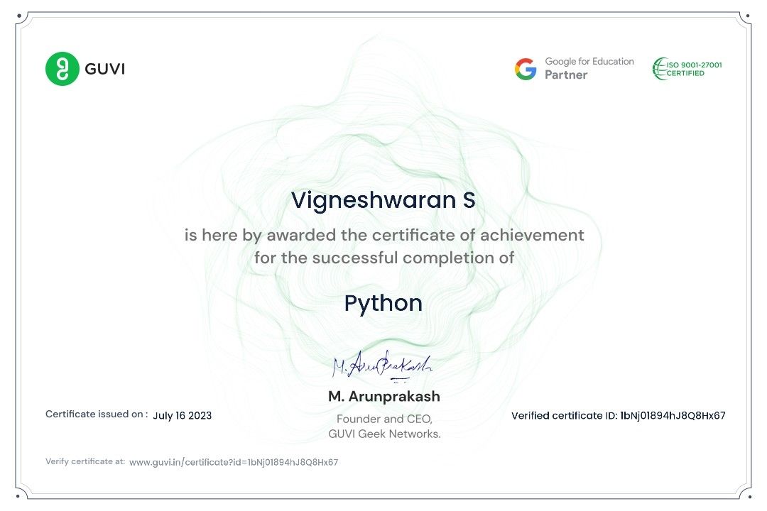 VIGNESHWARAN S on LinkedIn: #pythonprogramming #pythoncoding #guvi VIGNESHWARAN S on LinkedIn: #pythonprogramming #pythoncoding #guvi
