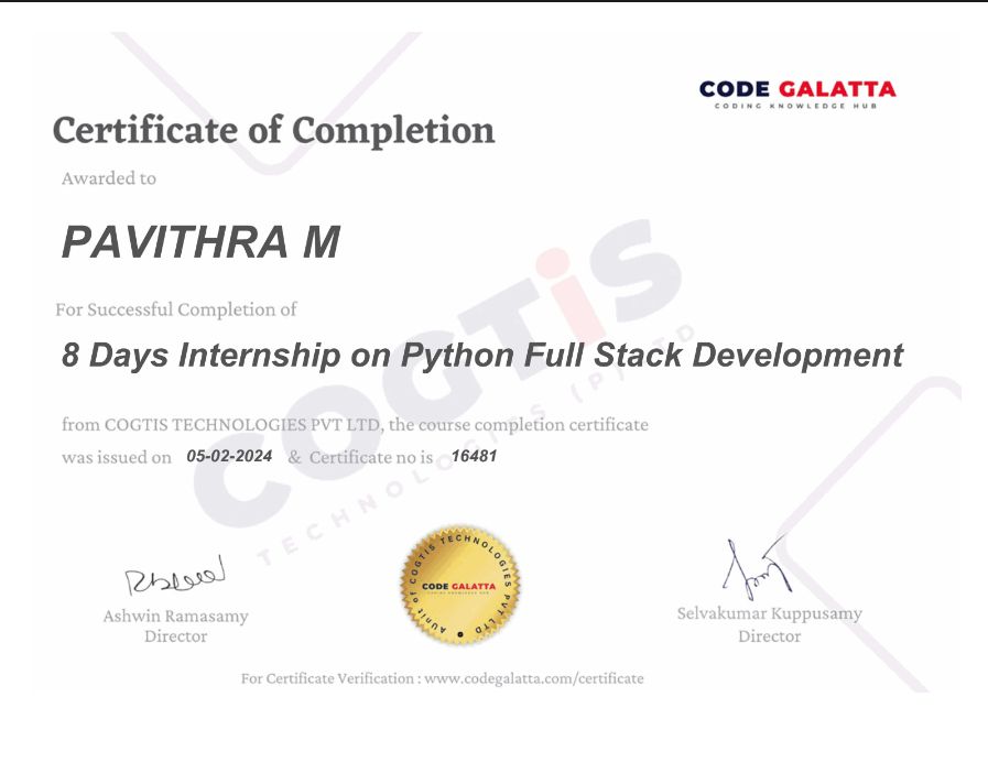 PAVITHRA M on LinkedIn: #pythonfullstack #webdevelopment #codegalatta # ... PAVITHRA M on LinkedIn: #pythonfullstack #webdevelopment #codegalatta # ...