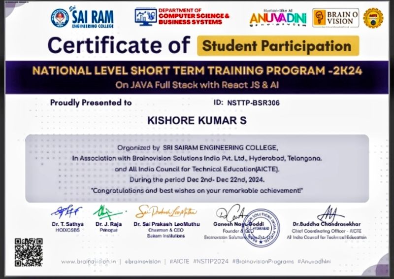 #learning #javafullstack #reactjs #ai | Kishore Kumar S #learning #javafullstack #reactjs #ai | Kishore Kumar S