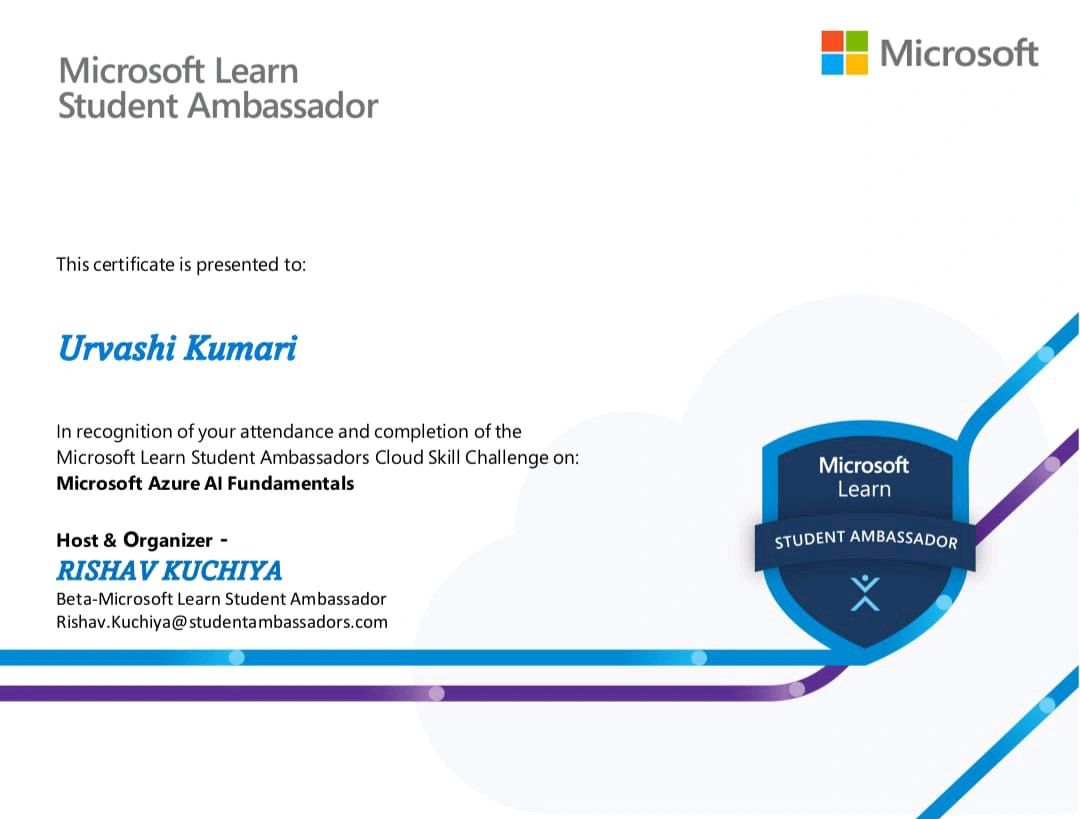 Urvashi Kumari on LinkedIn: #microsoftazure #certification #ai #ml # ... Urvashi Kumari on LinkedIn: #microsoftazure #certification #ai #ml # ...